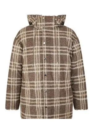Hugo Boss Brown Plaid Hooded Wool-blend Padded Coat - Nude