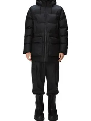Rains Rains Alta Long Puffer Cargo Jacket With Insulated Hood Black