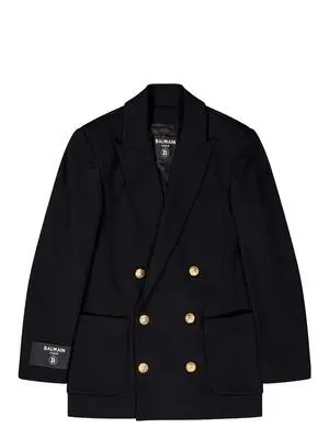 Balmain Double Breasted Embroidered Logo Blazer - Black