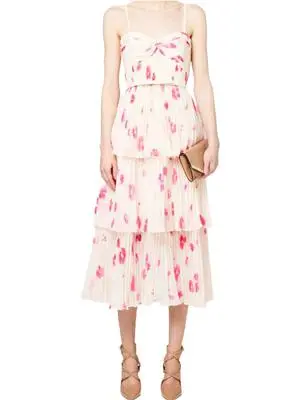 SELF-PORTRAIT Printed Tiered Midi Dress - Nude