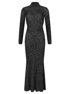 Balenciaga Sequinned Long Sleeve High Neck Maxi Dress - Black