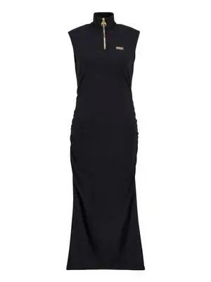 Barbour Sleeveless Midi Dress With Stand-up Collar And Zip Fastening - Black