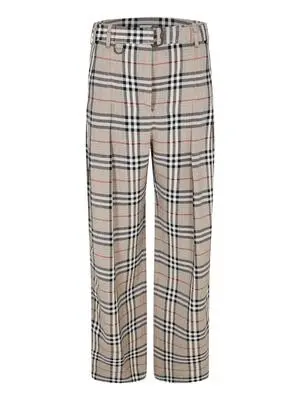 Burberry Plaid High-waisted Wide-leg Trousers - Nude