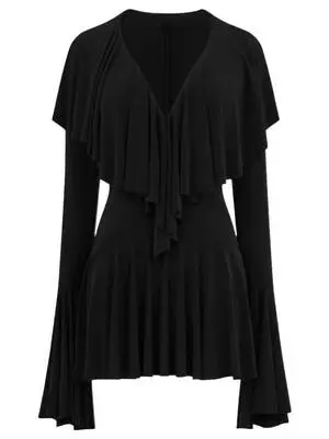Norma Kamali Long Sleeve Ruffled V-neck Dress - Black