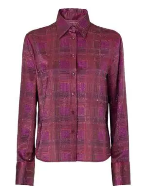 Ermanno Scervino Silk Satin Check Print Shirt With Crystals - Red