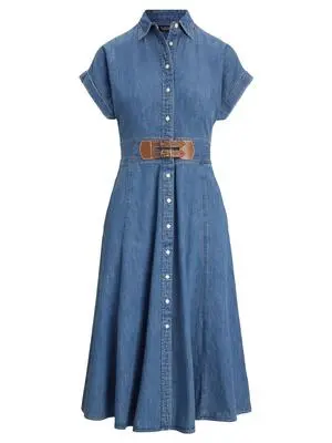 Ralph Lauren Denim Shirt Dress With Buckle Detail - Blue