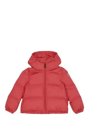 Moncler Logo Patch Hooded Down Jacket - Red