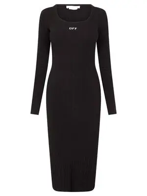 Off-White Ribbed Knit Midi Dress - Black