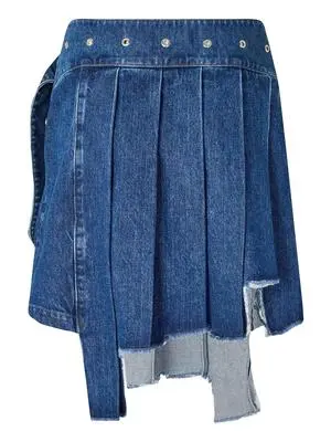 Off-White Low Waist Denim Pleated Skirt - Blue