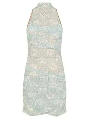 Off-White Halter-neck Mini Dress With Geometric Tile Print - White