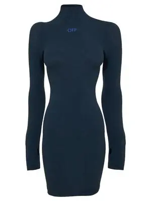 Off-White High Neck Long Sleeve Logo Dress - Black