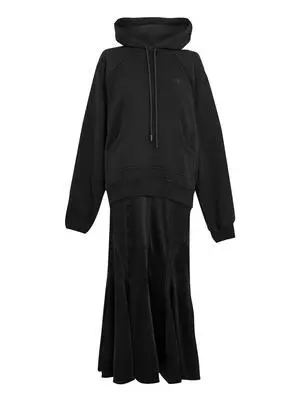 Off-White Satin Hooded Sweatshirt Dress - Black