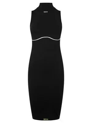 Off-White Fitted High Neck Midi Dress With Logo Detail - Black