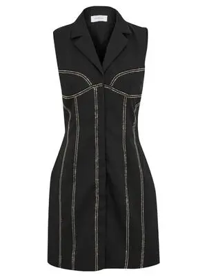 Off-White Suit Dress With Contrast Stitching - Black