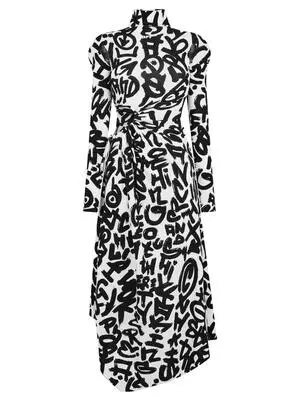 Off-White Graphic Print High Neck Midi Dress - Black