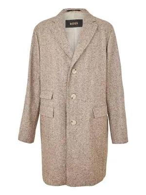 Hugo Boss Herringbone Wool Overcoat - Nude