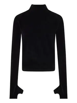 Off-White Velvet Cropped Long Sleeve Top - Black