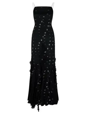 Off-White Halterneck Maxi Dress With Ruffled Detailing - Black