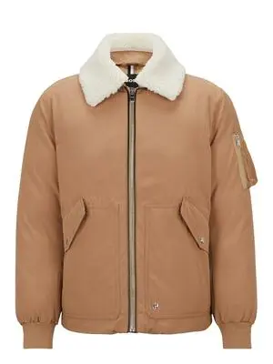 Hugo Boss Shearling Collar Bomber Jacket - Brown
