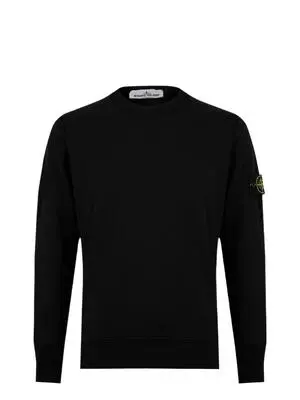 Stone Island Logo Cotton Fleece Jumper - Black