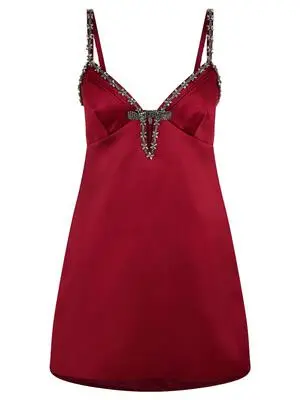 SELF-PORTRAIT Self-Portrait Strappy Embellished Satin Mini Dress