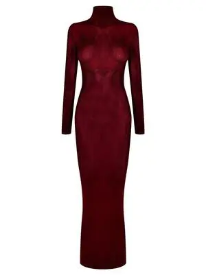 SELF-PORTRAIT Ribbed Knit High Neck Maxi Dress - Brown