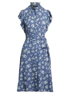 Ralph Lauren Floral Print Belted Dress With Ruffled Cuffs - Blue