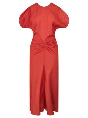 Victoria Beckham Ruched Front Midi Dress - Red