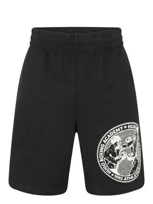 Hugo Boss Classic Logo Graphic Relaxed Fit Knee Length Shorts - Black
