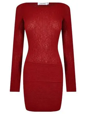 AYA MUSE Ribbed Knit Mini Dress With Boat Neck And Wrap Detail - Red