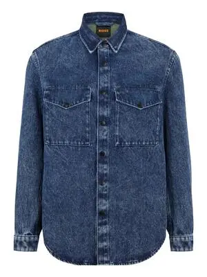 Hugo Boss Dark Acid-wash Denim Shirt - Blue