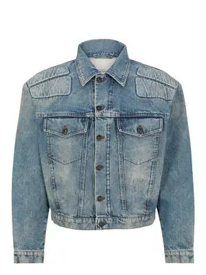 HUGO BOSS Hugo Boss Cropped Denim Jacket With Textured Shoulder Panels