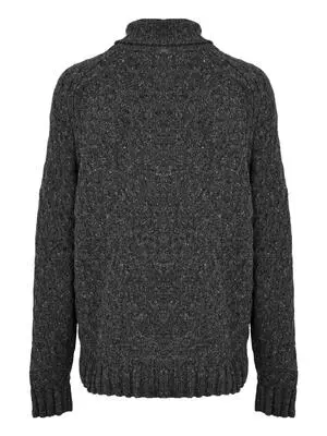 Hugo Boss Wool-blend Cable Knit Turtleneck Sweater - Black