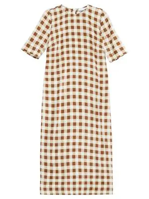 GANNI Checked Dress With Short Sleeves - Nude