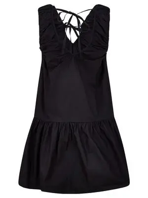 GANNI Ganni Black Cotton Poplin Mini Dress With Ruched Bust And Open Back Lace-up Black