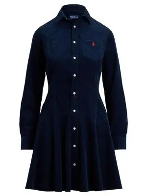 Polo Ralph Lauren Navy Corduroy Shirt Dress With Embroidered Logo - Black