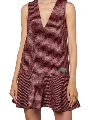 GANNI Ganni Plaid V-Neck Mini Dress Brown