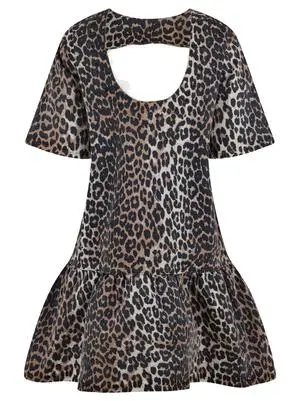 GANNI Leopard-print Ruffled Hem Mini Dress - Black