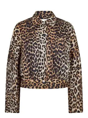 GANNI Leopard Print Casual Jacket - Black