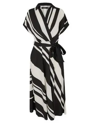 Ralph Lauren Ralph Lauren Diagonal Stripe Wrap Dress Black