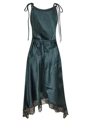 Acne Studios Midi Dress With Asymmetrical Cut And Lace Trims - Green