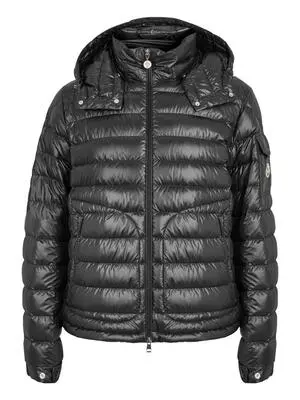 Moncler Quilted Down Jacket With Detachable Hood And Logo Patch - Black