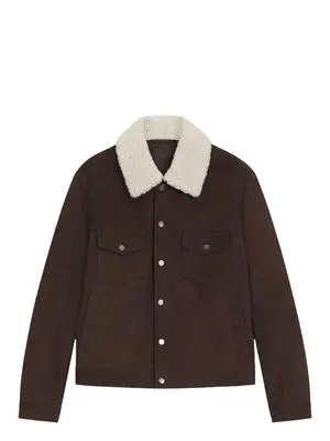 Hugo Boss Suede Jacket With Fur Collar - Black