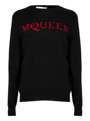 Alexander McQueen Knit Sweater With Red Lettering - Black