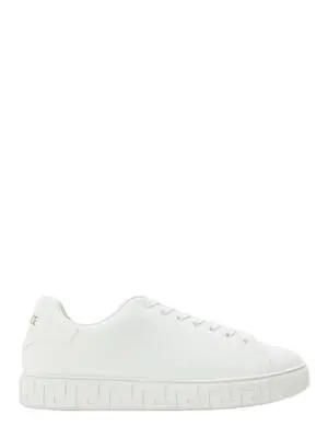 Versace Leather Low-top Sneakers With Greek Key Detailing - White