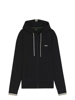 Hugo Boss Zip Hoodie With Logo Motif And Advanced Stretch - Black