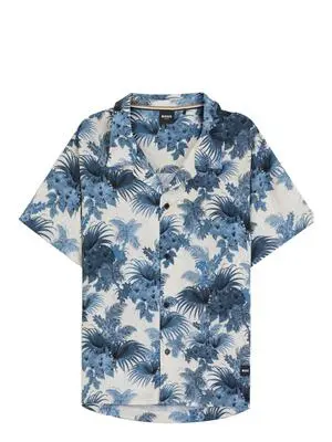 Hugo Boss Men's BW Beach Shirt, Plain Short-Sleeve Blue