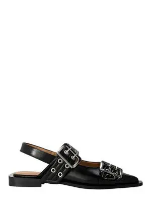 GANNI Slingback Ballerinas With Buckle Detail - Black