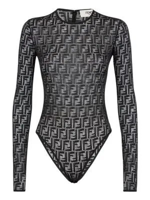 Fendi Monogrammed Lace Bodysuit - Black