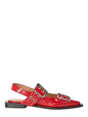 GANNI Embellished Buckle Ballerinas - Red
